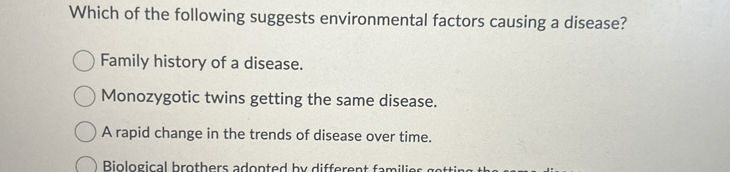 Solved Which of the following suggests environmental factors | Chegg.com Solved Which of the following suggests environmental factors | Chegg.com