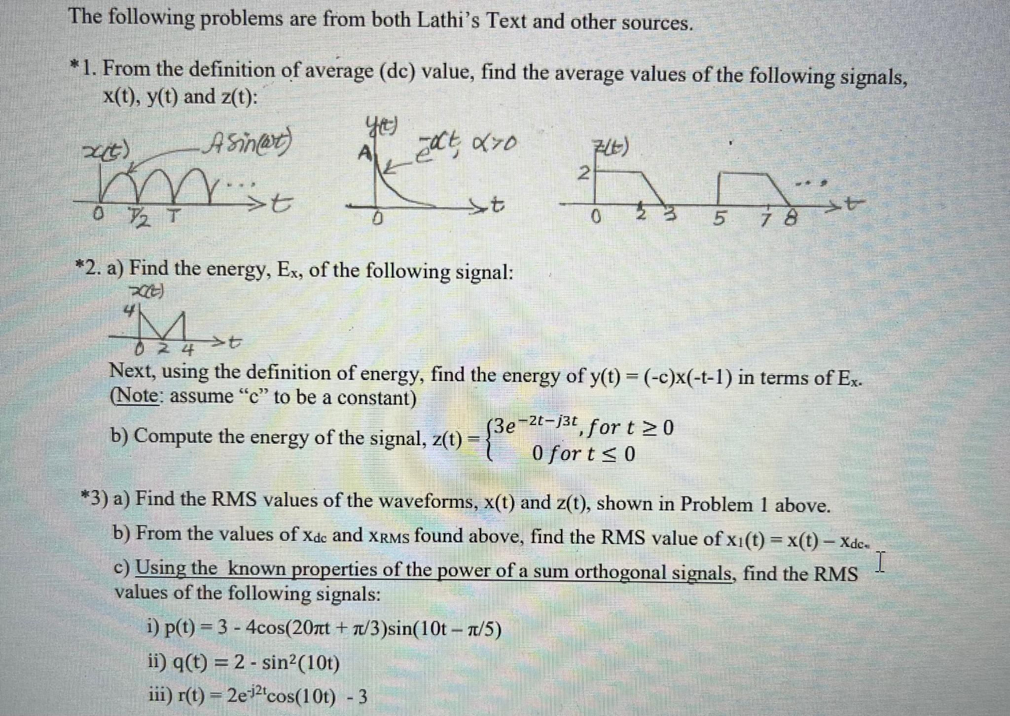 Solved The following problems are from both Lathi's Text and | Chegg.com