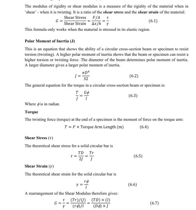 Solved Table 6.2: Experimental data for modulus of rigidity | Chegg.com