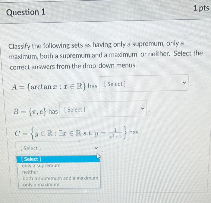 Solved Classify the following sets as having only a | Chegg.com