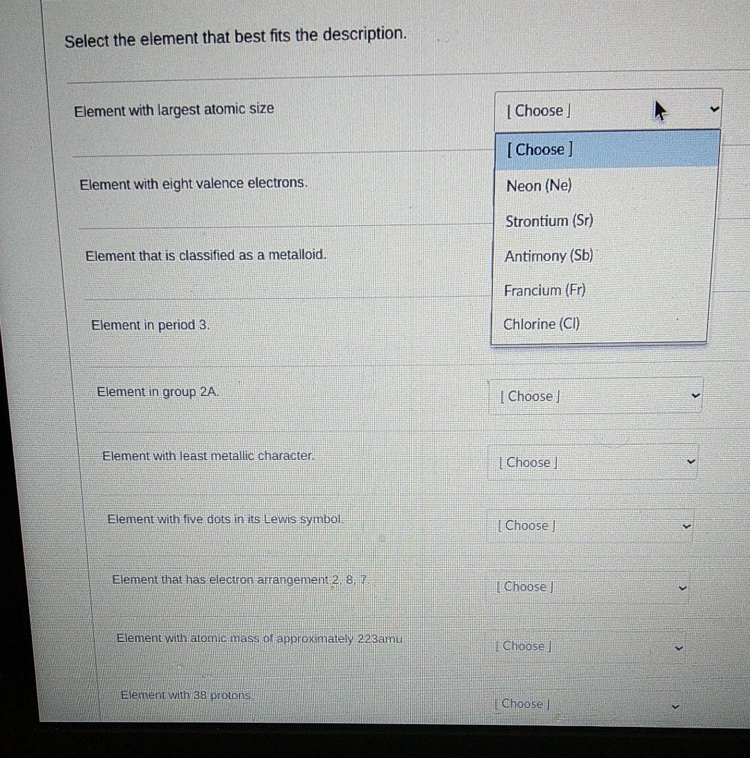 Solved Select the element that best fits the description. | Chegg.com