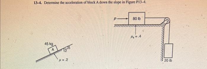 [Solved]: 13-4. Determine the acceleration of block A down