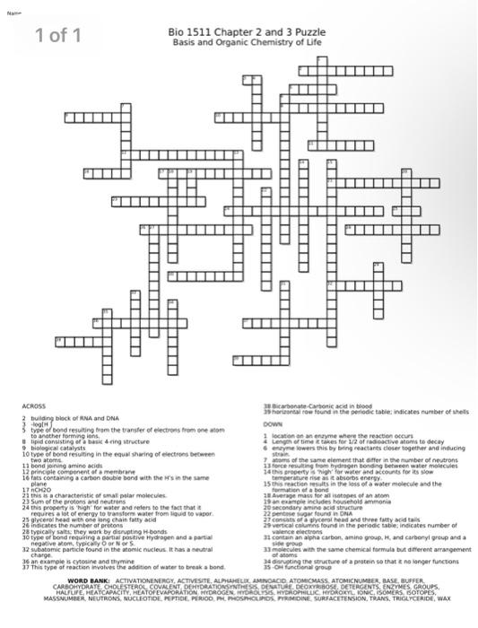 1 of 1 Bio 1511 Chapter 2 and 3 Puzzle WORD BANK: | Chegg.com