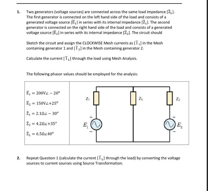 Solved Two generators (voltage sources) are connected across | Chegg.com