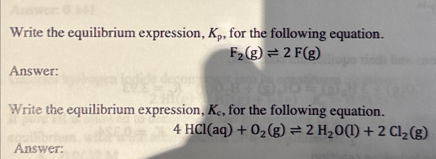 Solved Write the equilibrium expression, Kp, ﻿for the | Chegg.com