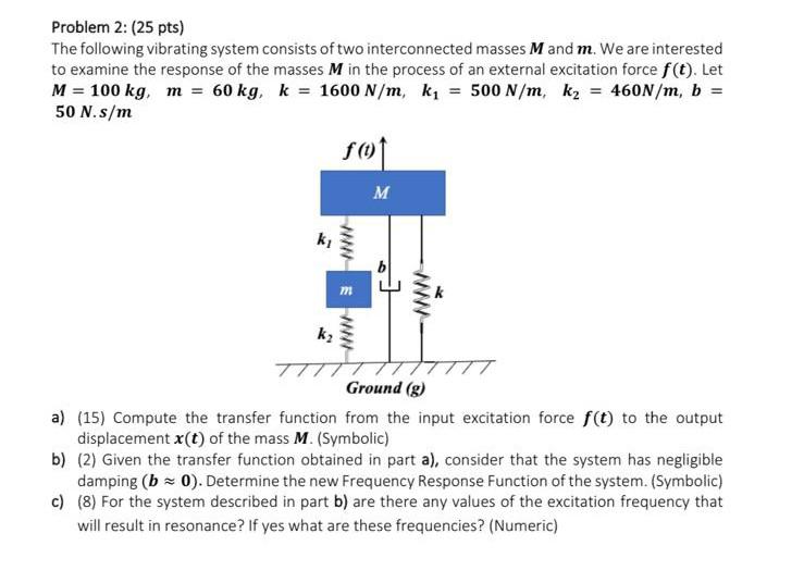 Problem 2: (25 pts) The following vibrating system | Chegg.com