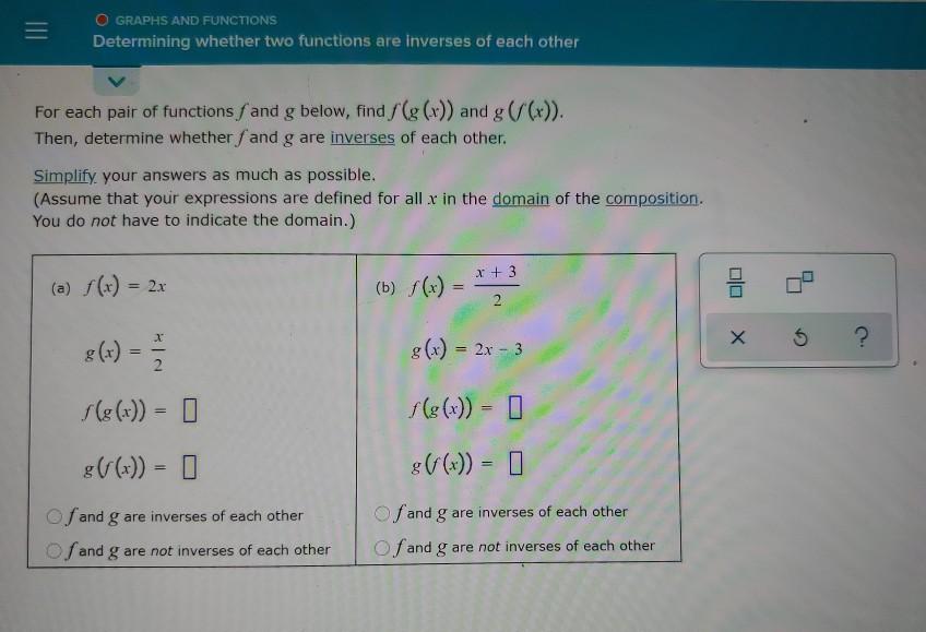 Solved O GRAPHS AND FUNCTIONS Determining whether two | Chegg.com