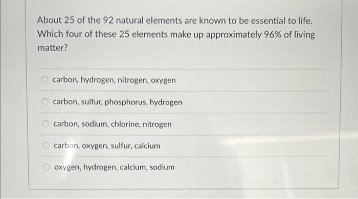 Solved About 25 of the 92 natural elements are known to be | Chegg.com