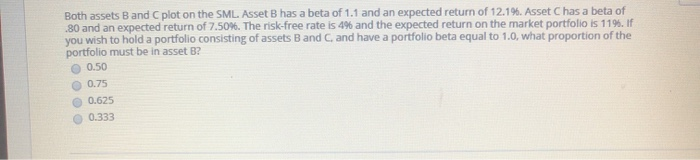 Solved Both Assets B And C Plot On The Sml Asset B Has A