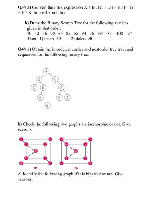 Solved Q3/1 a) Convert the infix expression A+B. (C+D)-E/F.G | Chegg.com