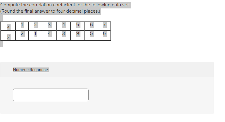 Compute the correlation coefficient for the following | Chegg.com