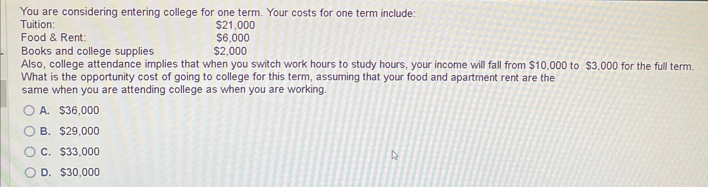 Solved You are considering entering college for one term. | Chegg.com