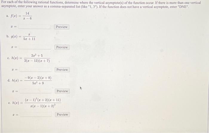 Solved For each of the following rational functions, | Chegg.com