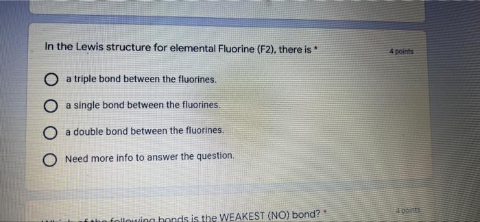 Solved In the Lewis structure for elemental Fluorine (F2), | Chegg.com