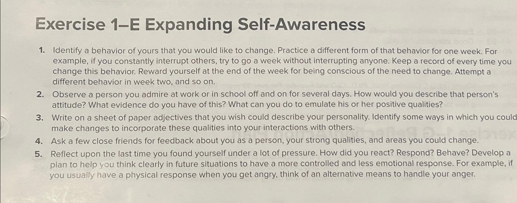 Solved Exercise 1-E Expanding Self-AwarenessIdentify a | Chegg.com