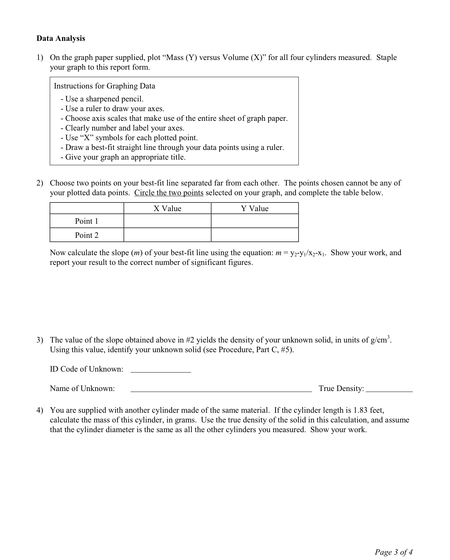 Solved Data AnalysisOn the graph paper supplied, plot "Mass | Chegg.com