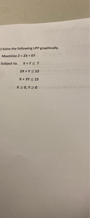 Solved Solve the following LPP graphically. Maximize Z=2X+6Y | Chegg.com