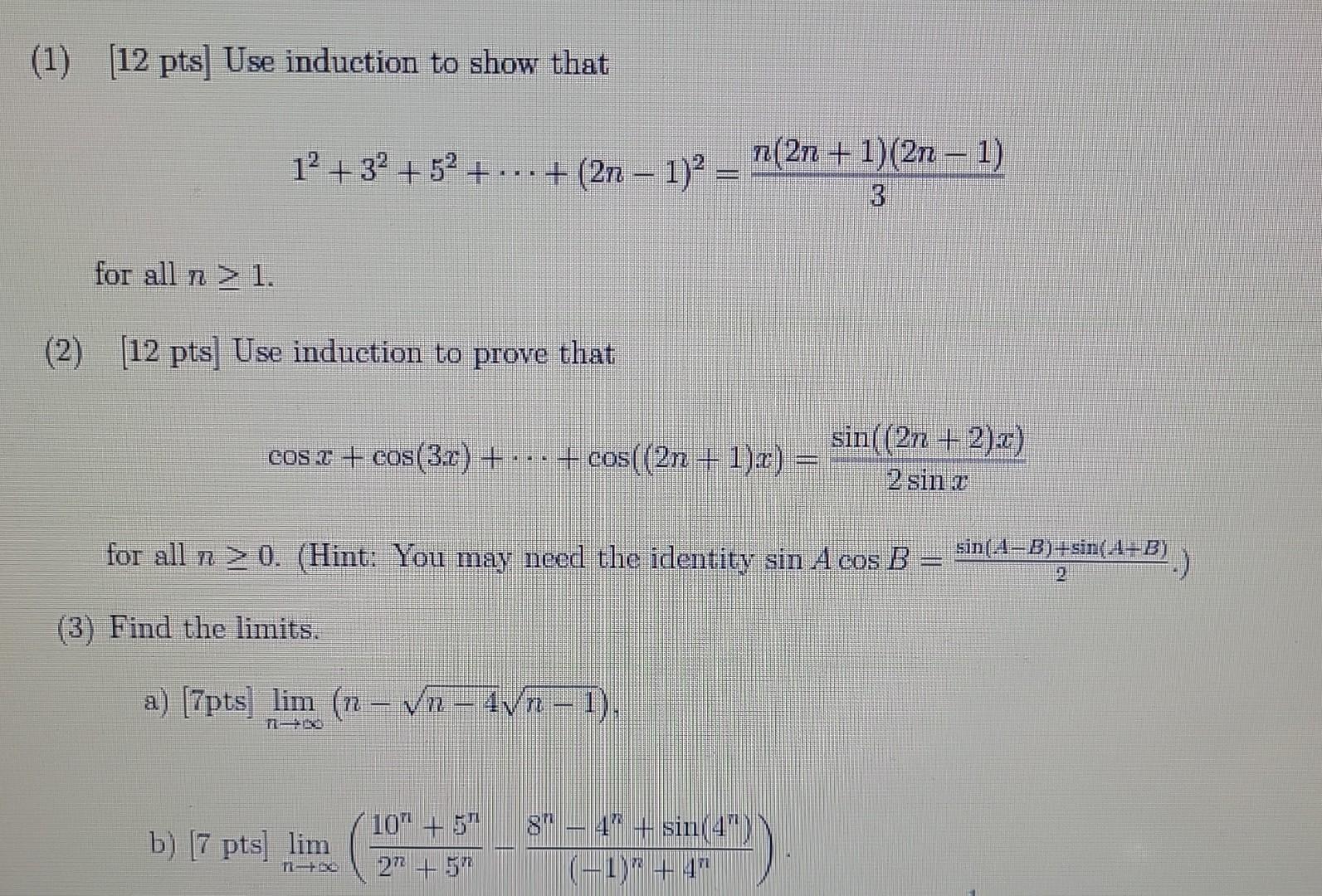 Solved (1) [12 pts] Use induction to show that | Chegg.com