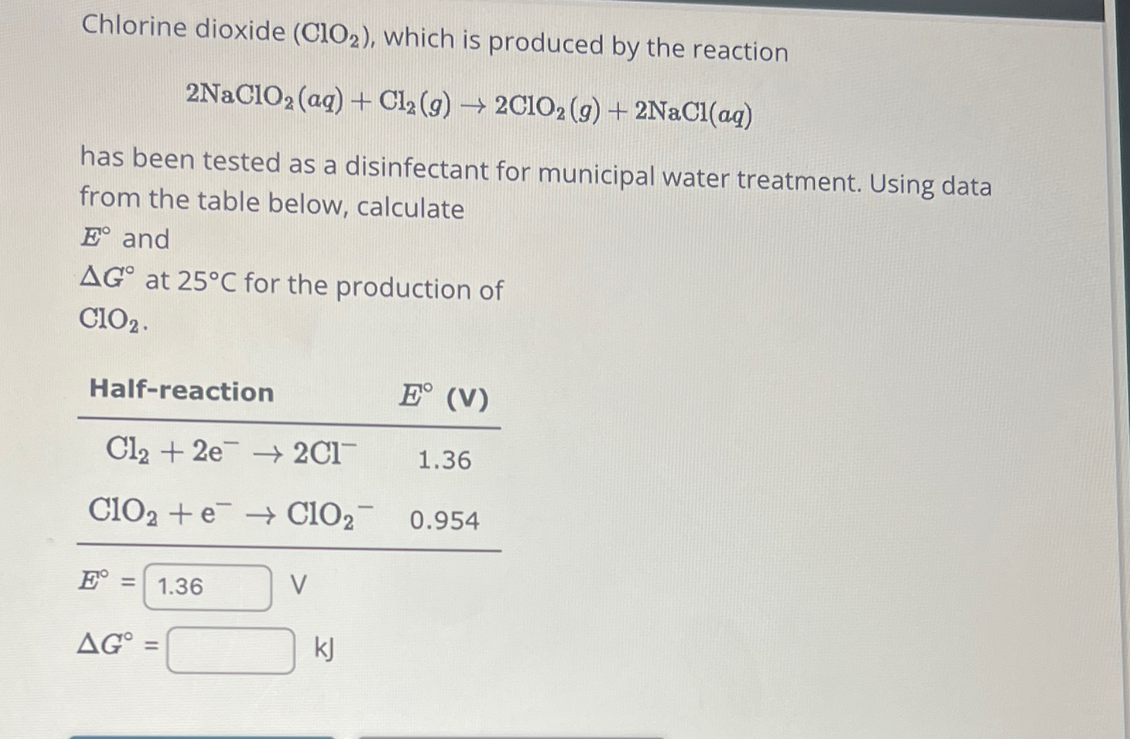 Chlorine dioxide (ClO2), ﻿which is produced by the | Chegg.com