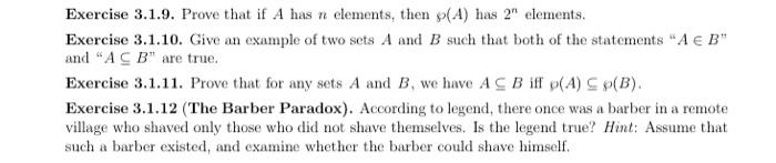 Solved Exercise 3.1.9. Prove that if A has n elements, then | Chegg.com