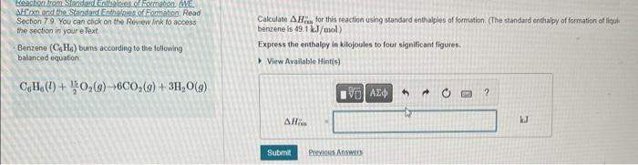 Solved the secton in your e Text. benzene is 49.1kJJ/mol ) | Chegg.com