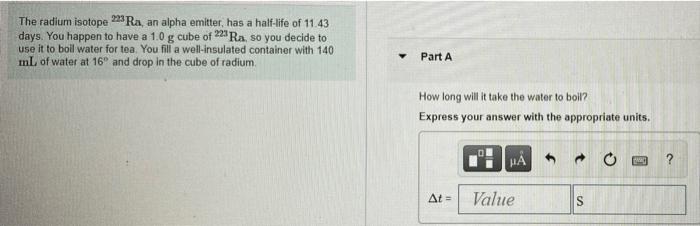Solved The radium isotope 223 Ra, an alpha emitter, has a | Chegg.com