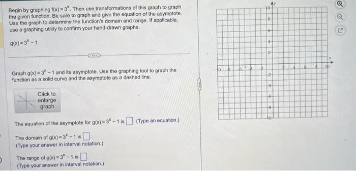 Solved Begin by graphing f(x)=3x. Then use transformations | Chegg.com