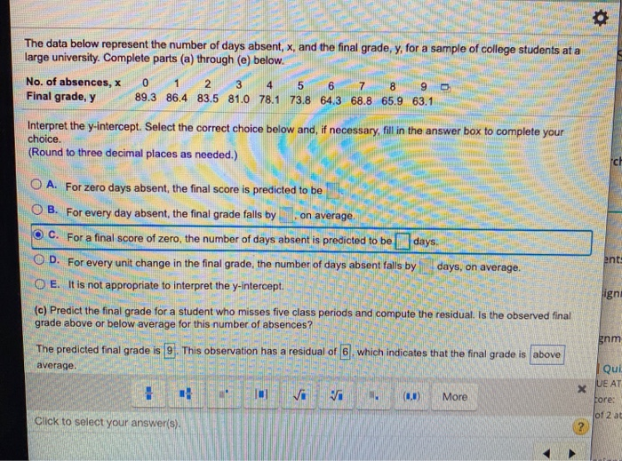 Solved The data below represent the number of days absent, | Chegg.com