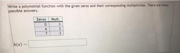 Solved Write a polynomial function with the given zeros and | Chegg.com