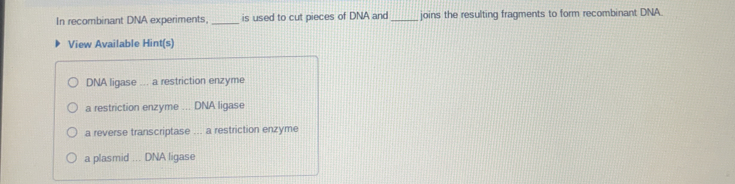 High Quality SOLUTION In recombinant DNA experiments, q, ﻿is used to cut | Chegg.com