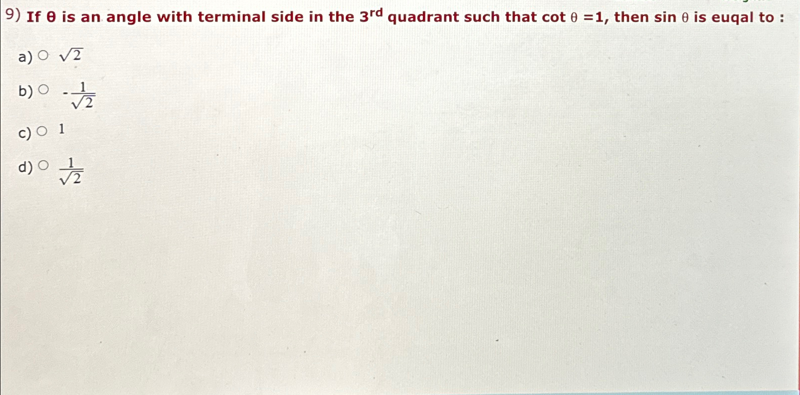 Solved If θ ﻿is an angle with terminal side in the 3rd | Chegg.com
