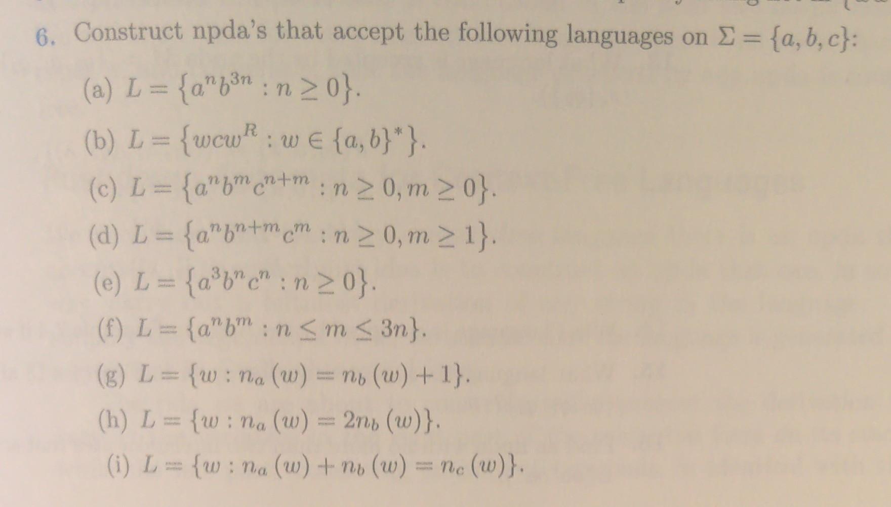 Solved 6. Construct npda's that accept the following | Chegg.com