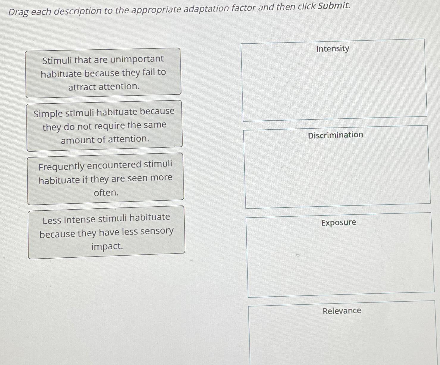 Solved Drag each description to the appropriate adaptation | Chegg.com