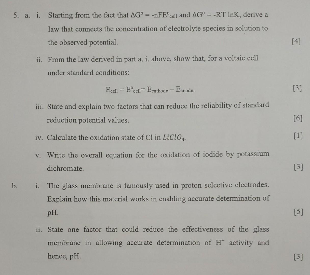 Solved a. i. Starting from the fact that ΔG∘=−nFE∘ cell and | Chegg.com