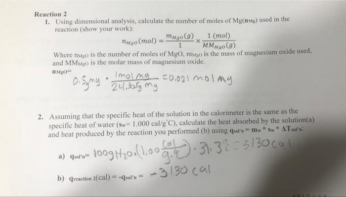 Solved X Reaction 2 1. Using dimensional analysis, calculate | Chegg.com