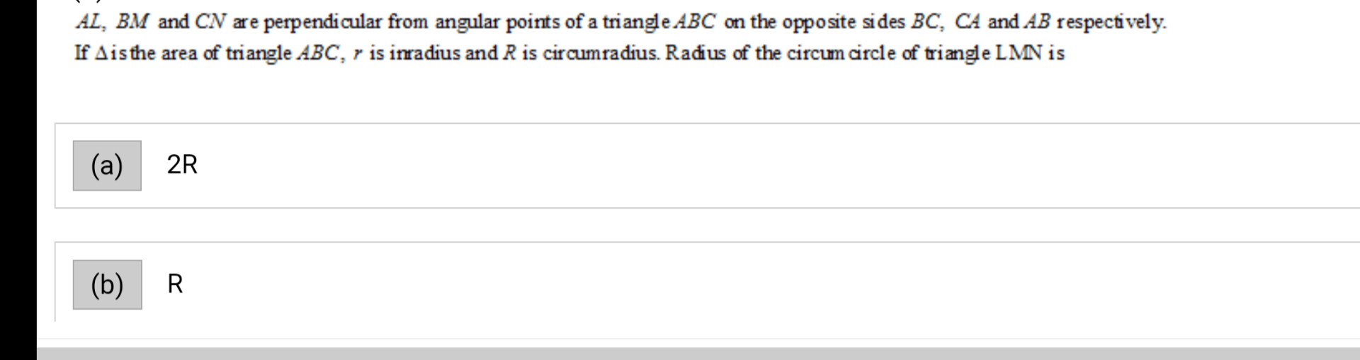 Solved AL,BM ﻿and CN ﻿are perpendicular from angular points | Chegg.com