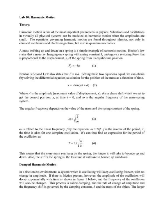 Part 3: Damped Harmonic Motion 1. Hit reset. Set up | Chegg.com