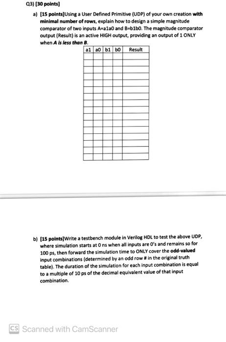 Solved Q3) (30 points) a) [15 points Using a User Defined | Chegg.com
