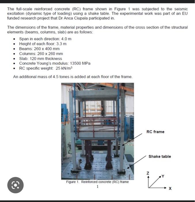 Solved The full-scale reinforced concrete (RC) frame shown | Chegg.com