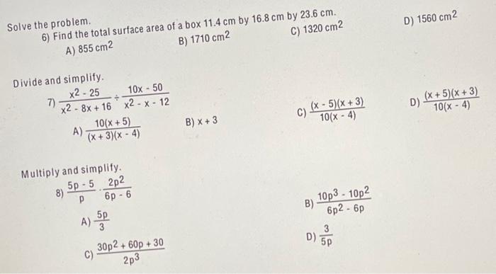 Solved Solve the problem. 6) Find the total surface area of | Chegg.com