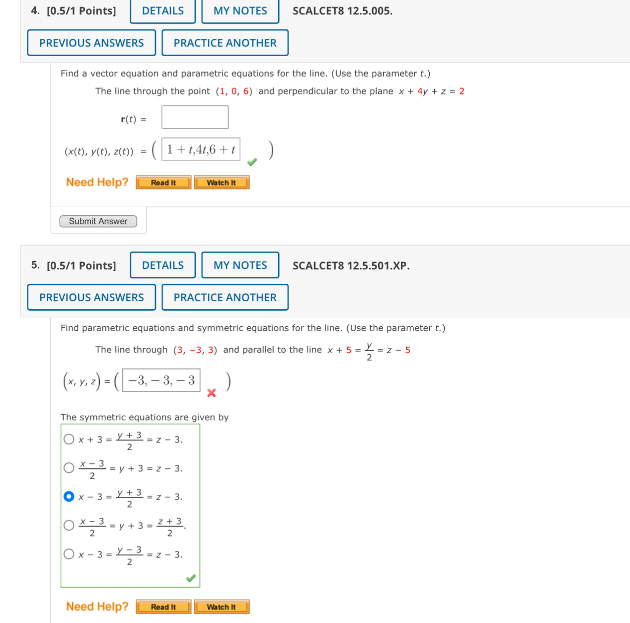 Solved [0.5/1 ﻿Points]SCALCET8 12.5.005.Find a vector | Chegg.com