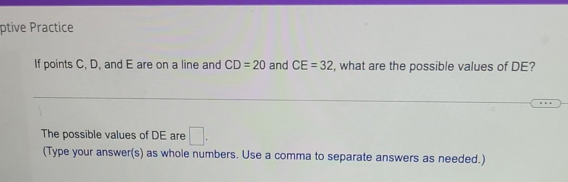 Solved If points C,D, and E are on a line and CD=20 and | Chegg.com