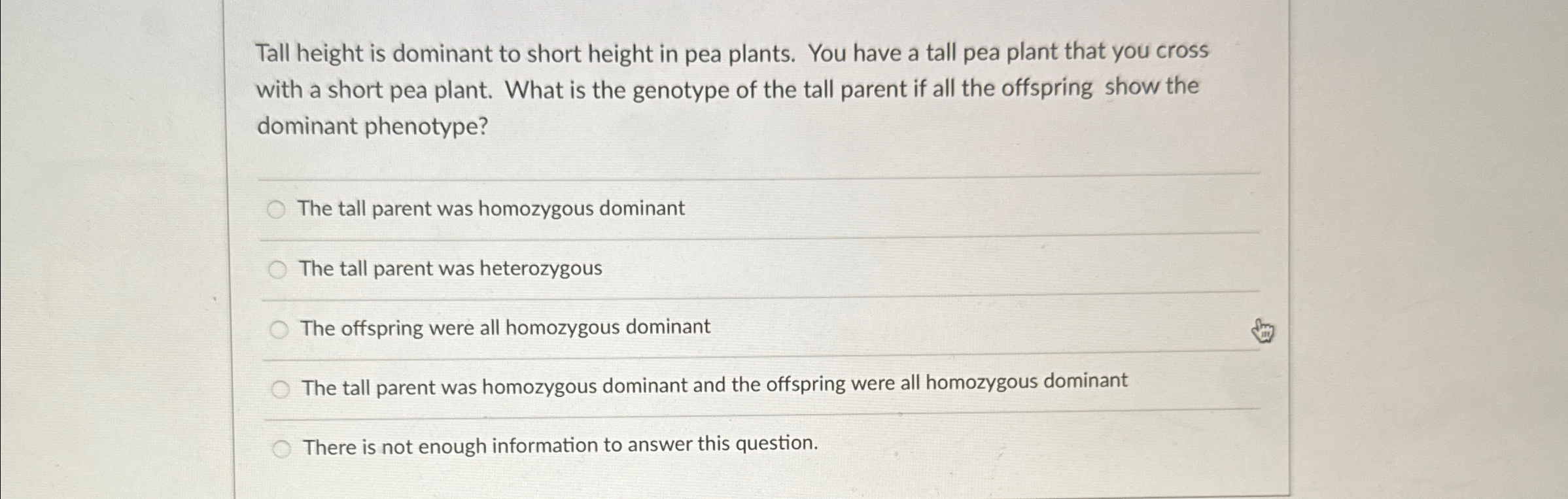 Solved Tall height is dominant to short height in pea | Chegg.com