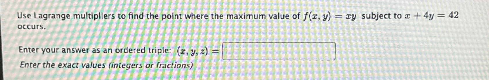 Solved Use Lagrange multipliers to find the point where the | Chegg.com
