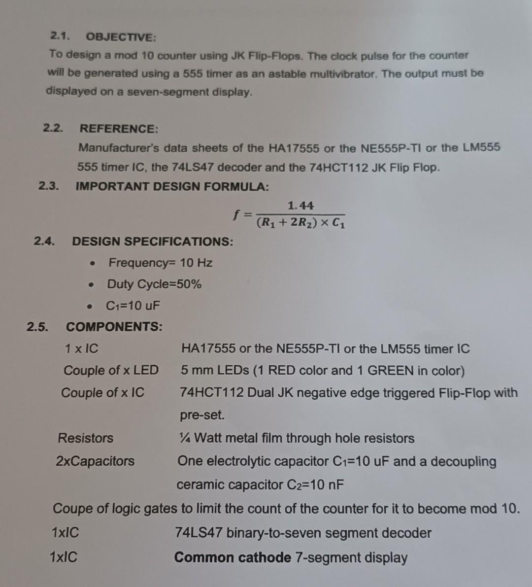 Solved 2.1. OBJECTIVE: To design a mod 10 counter using JK | Chegg.com