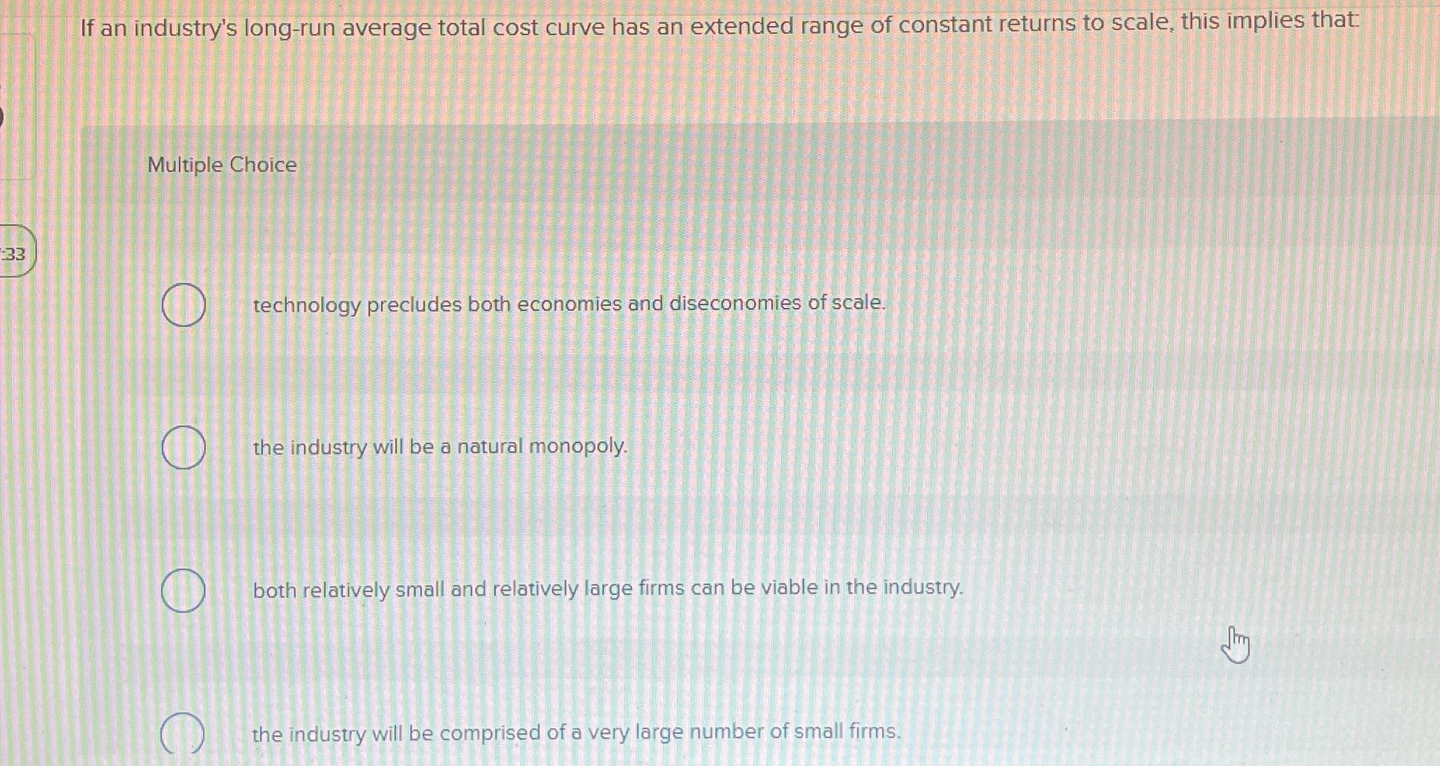 Solved If an industry's long-run average total cost curve | Chegg.com