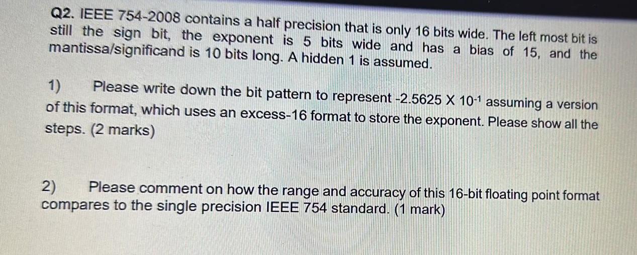 Solved Q2. IEEE 754-2008 contains a half precision that is | Chegg.com