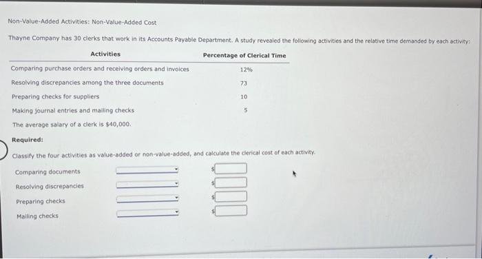 Solved 12% 73 10 5 Non-Value Added Activities: Non-Value | Chegg.com