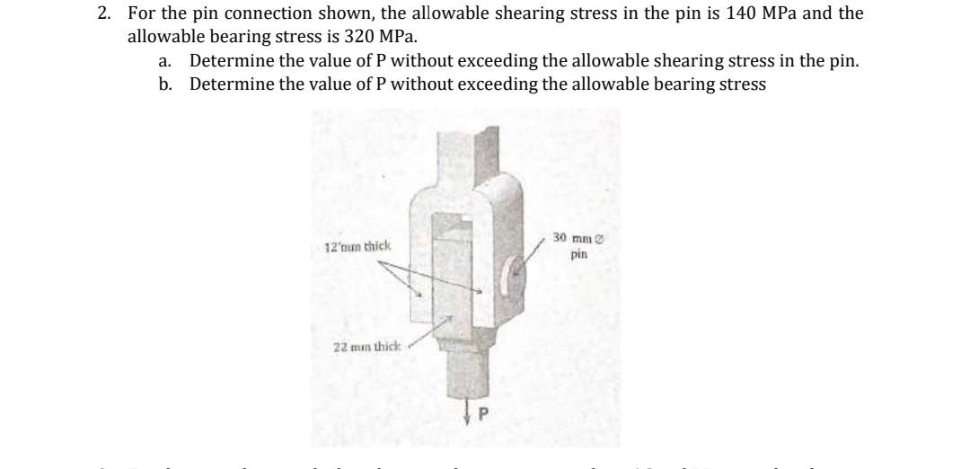 Solved 2. For the pin connection shown, the allowable | Chegg.com