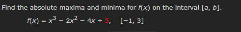 Solved Find the absolute maxima and minima for f(x) ﻿on the | Chegg.com